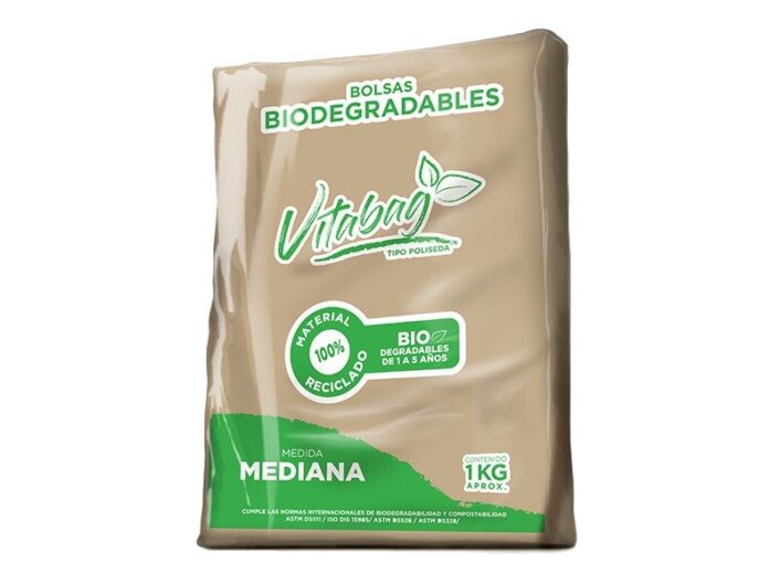 Bolsa Camiseta Vitabag Poliseda Biodegradable Med 1kg 190 Pz - Nacional de Empaques Desechables