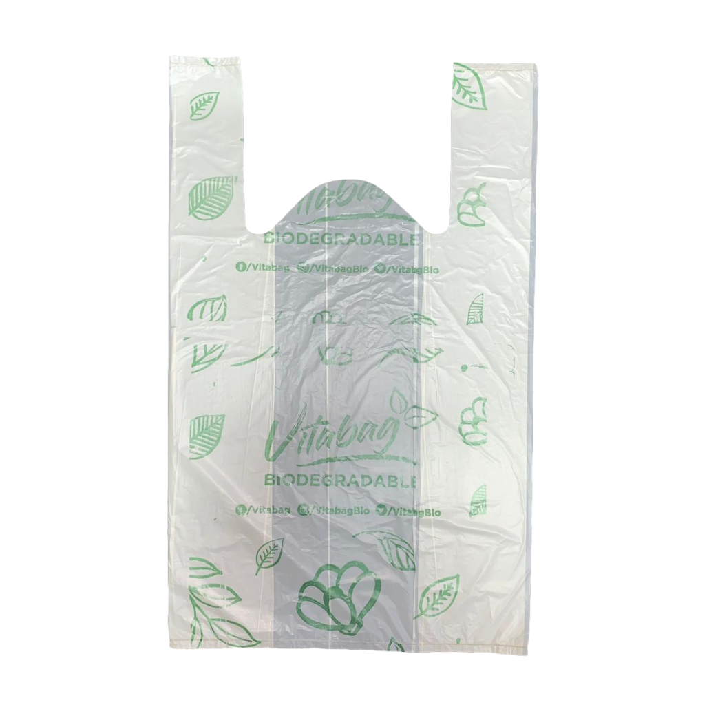 Bolsa Camiseta Vitabag Poliseda Biodegradable Ch 1kg 230pza - Nacional de Empaques Desechables